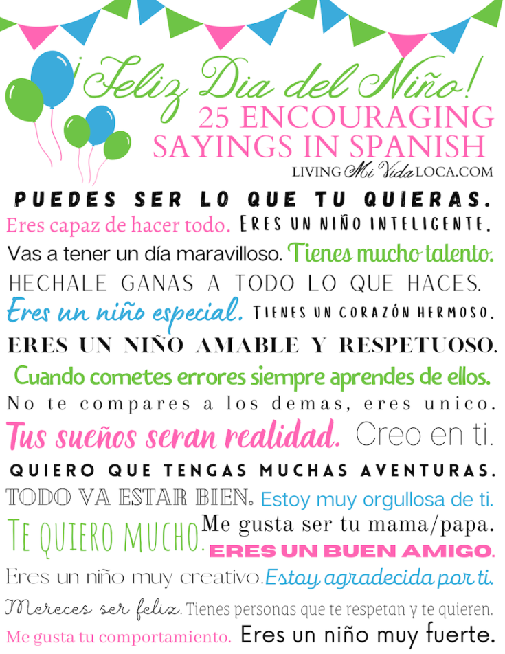 Free Dia del Niño printable with encouraging sayings in Spanish