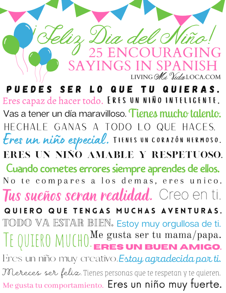 Free Dia del Niño printable with encouraging sayings in Spanish
