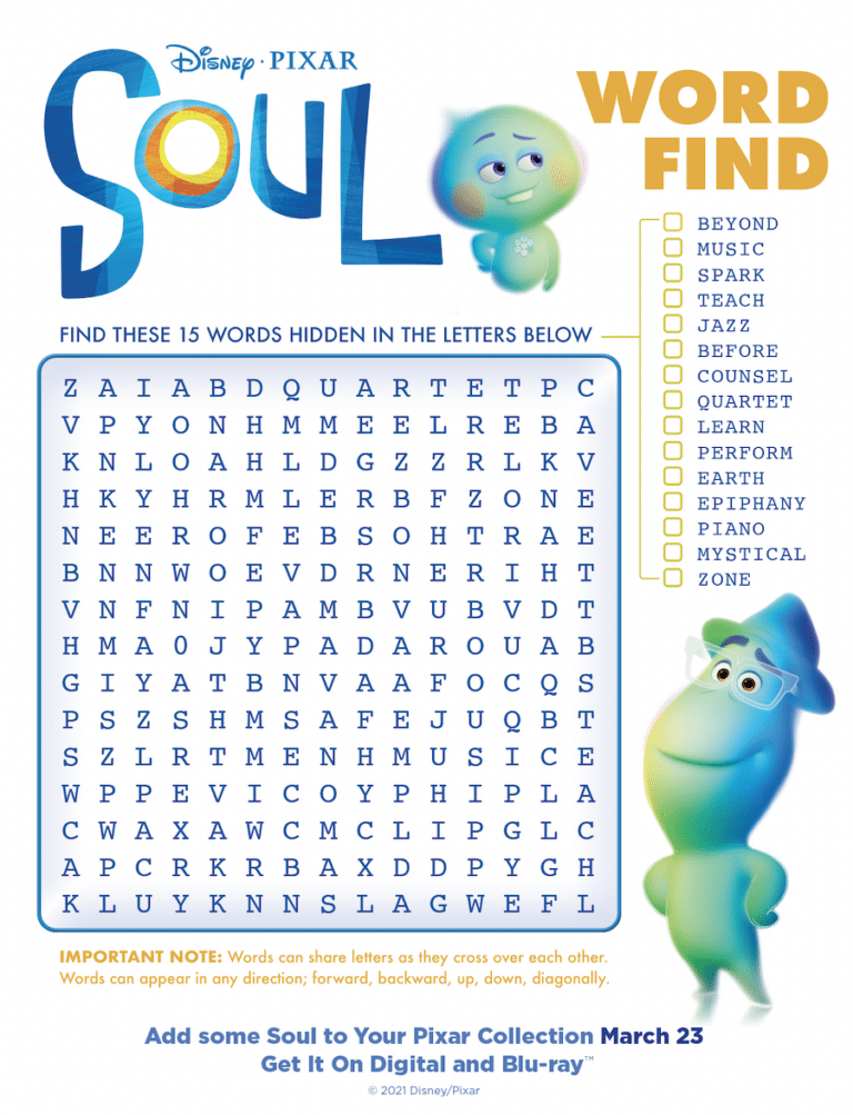 Disney Pixar's Soul Activity Sheets - Free Printable - Orange County ...