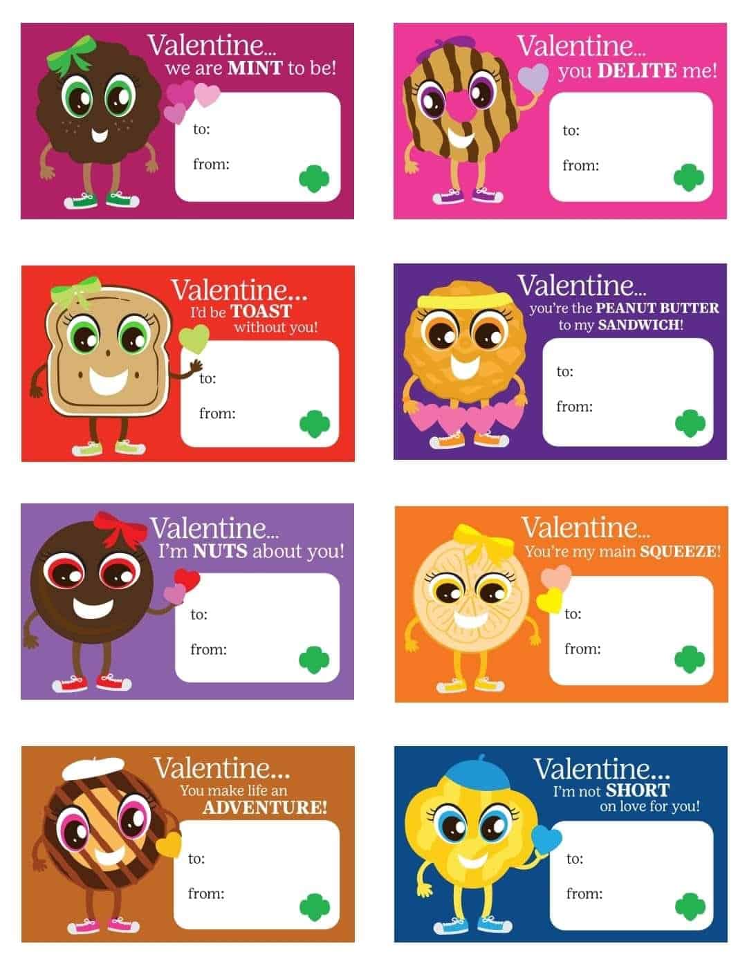 FREE and DIY Girl Scout Cookies Valentine's Day cards
